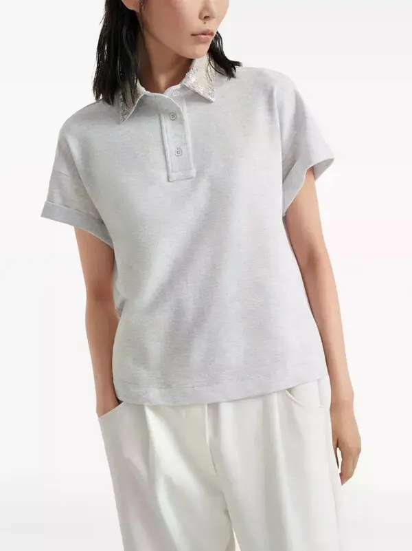 Brunello Cucinelli Embellished Collar Cotton Polo Shirt