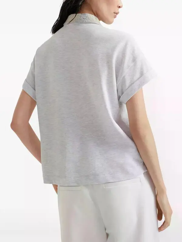 Brunello Cucinelli Embellished Collar Cotton Polo Shirt