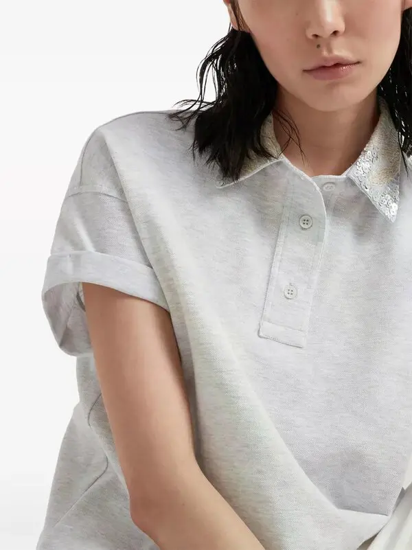 Brunello Cucinelli Embellished Collar Cotton Polo Shirt