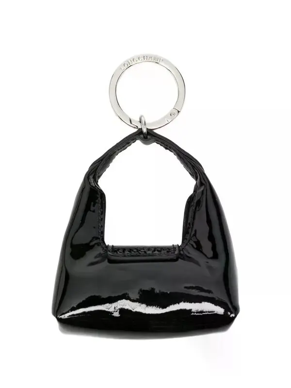 Longchamp Le Pliage Patent Keyring - Black