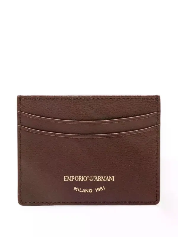 Emporio Armani Logo-print Grained-leather Card Holder - Brown