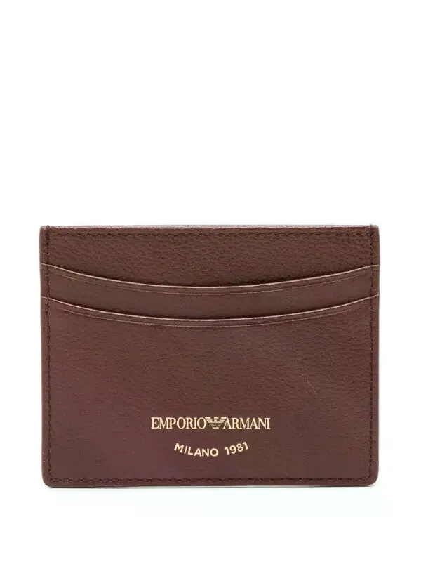 Emporio Armani Logo-print Grained-leather Card Holder - Brown