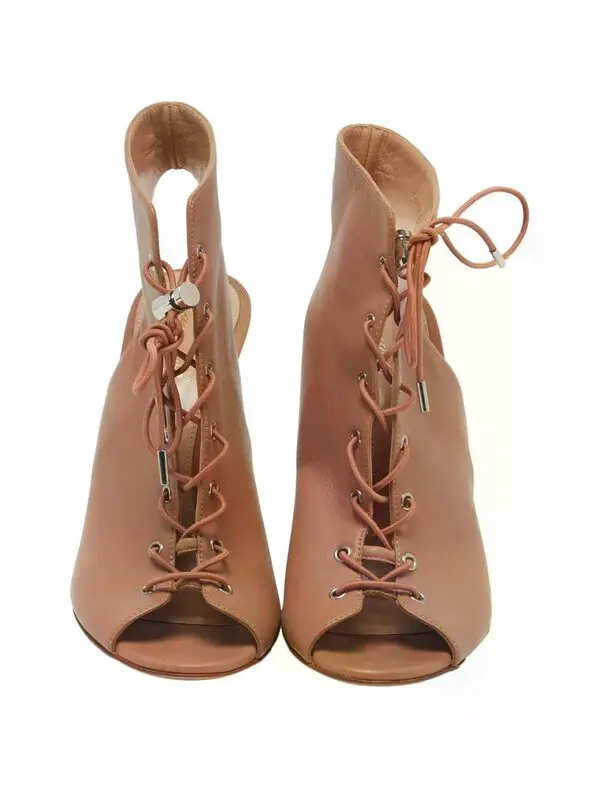 GIANVITO ROSSI Beige Leather Cut-out Lace-up Stiletto Booties