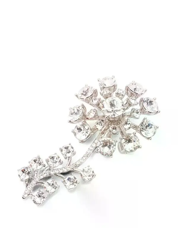 SELF-PORTRAIT Crystal-embellished Floral Brooch - Silver