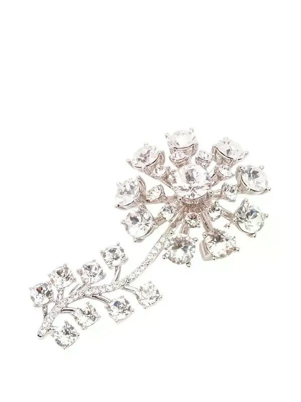 SELF-PORTRAIT Crystal-embellished Floral Brooch - Silver