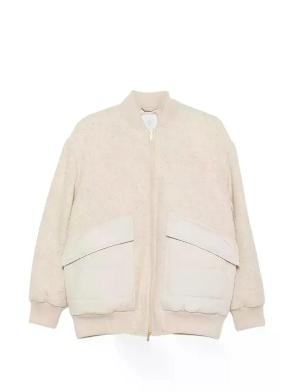 Eleventy Herringbone Sequin Embellished Bomber Jacket - Neutrals