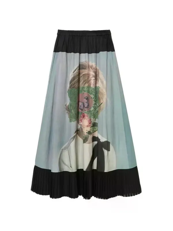 Undercover Graphic Print Pleated Hem A-line Skirt