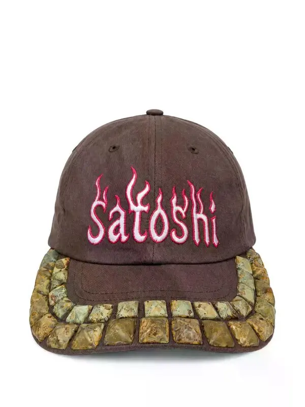 SATOSHI NAKAMOTO Satoshi Embroidered Studded Baseball Cap - Brown