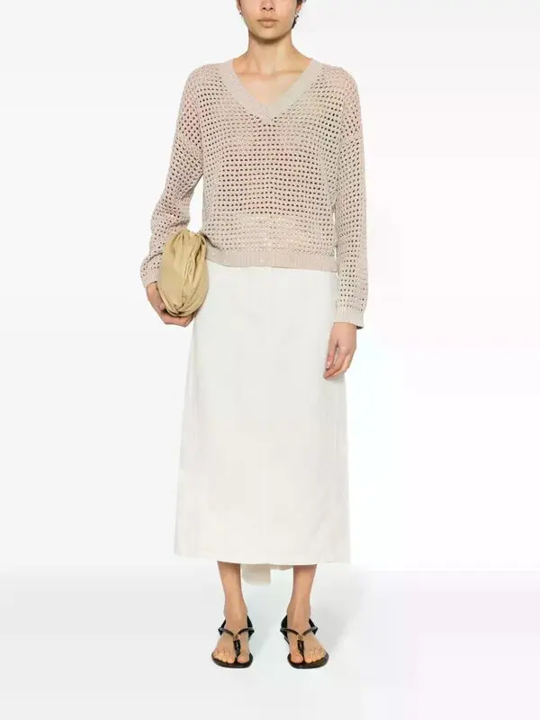 Brunello Cucinelli Asymmetric Denim Midi Skirt - Neutrals