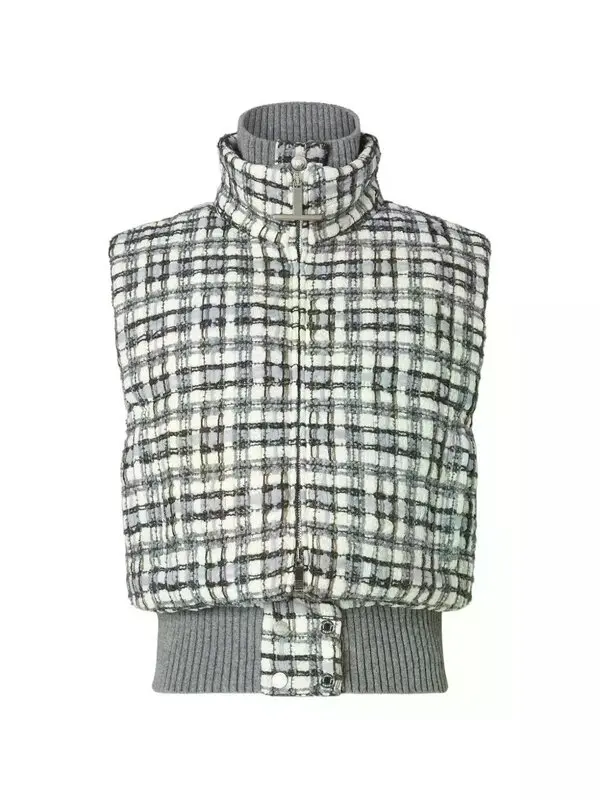 Thom Browne Sheer Organza Ribbon Tweed Cropped Down Filled Vest - White