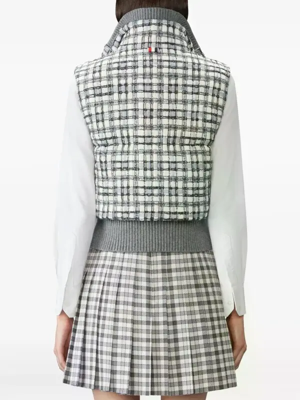 Thom Browne Sheer Organza Ribbon Tweed Cropped Down Filled Vest