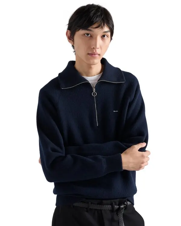 Prada Wool And Cashmere Zip-up Polo Sweater