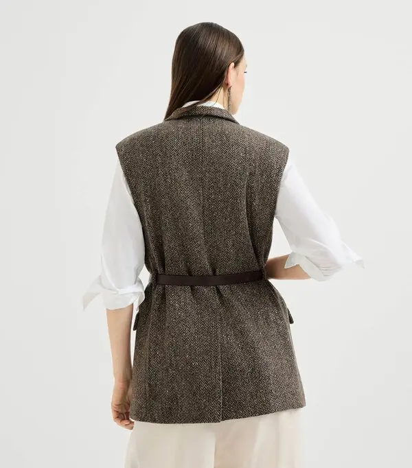 Brunello Cucinelli Sleeveless Wool-blend Blazer With Belt