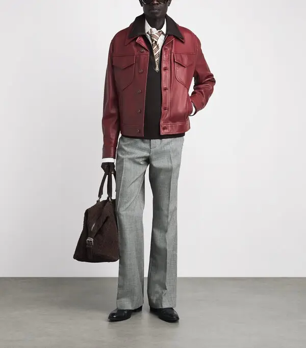 Amiri Wool Leather-trim Zip Polo Shirt