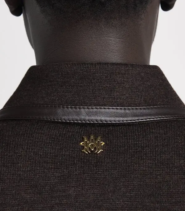 Amiri Wool Leather-trim Zip Polo Shirt