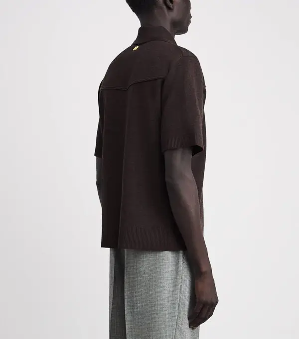 Amiri Wool Leather-trim Zip Polo Shirt