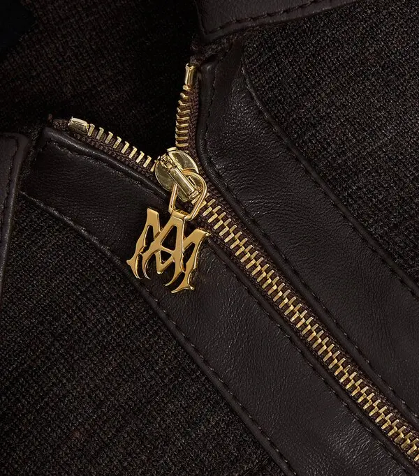 Amiri Wool Leather-trim Zip Polo Shirt