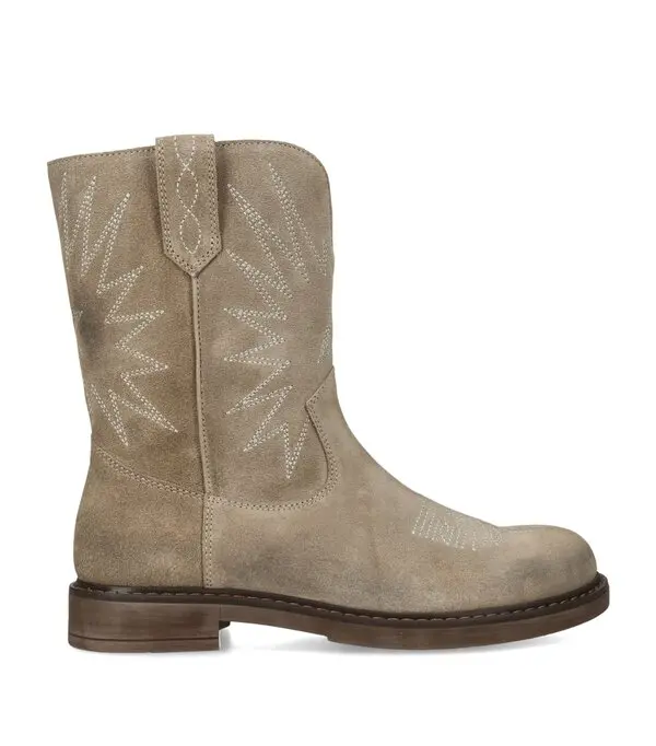 GOLDEN GOOSE Suede Embroidered Ankle Boots - Beige