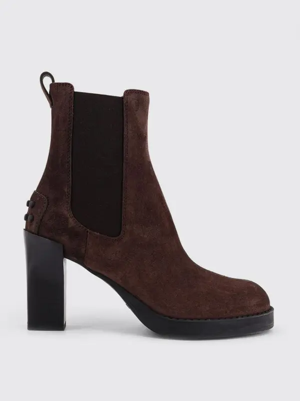 TOD'S Suede High Block Heel Chelsea Boots - Brown