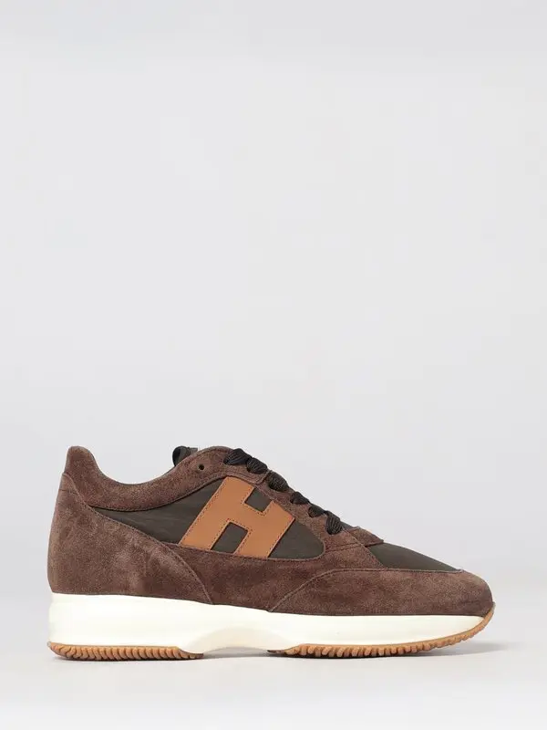 Hogan H580 Suede And Mesh Sneakers With Side Logo - Brown