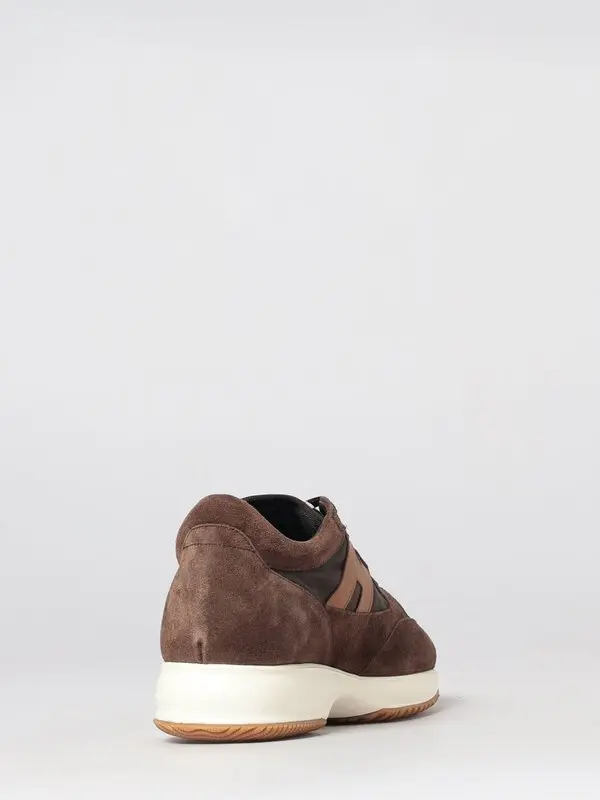 Hogan H580 Suede And Mesh Sneakers With Side Logo - Brown