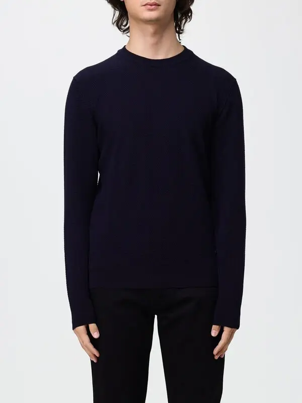 BROOKSFIELD Two-tone Crewneck Sweater In Textured Jersey - Blue
