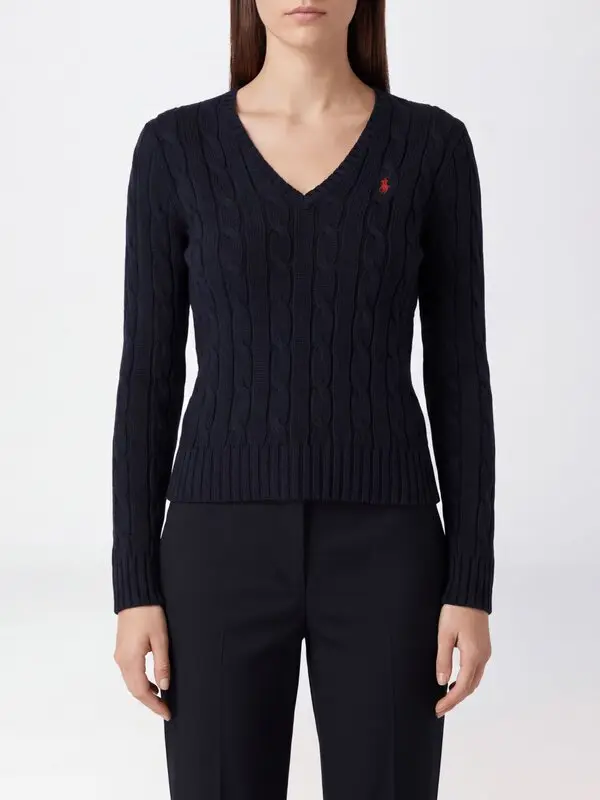 Polo Ralph Lauren Slim Fit V-neck Cotton Sweater With Embroidered Pony - Blue