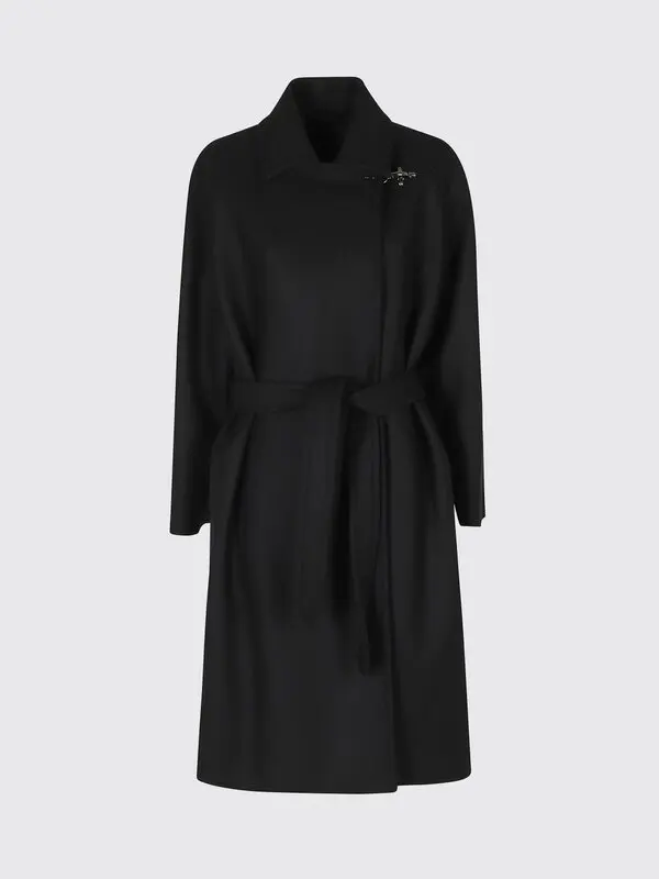 FAY Long Double-breasted Wool And Cashmere Coat With Belt And Toggles - Black