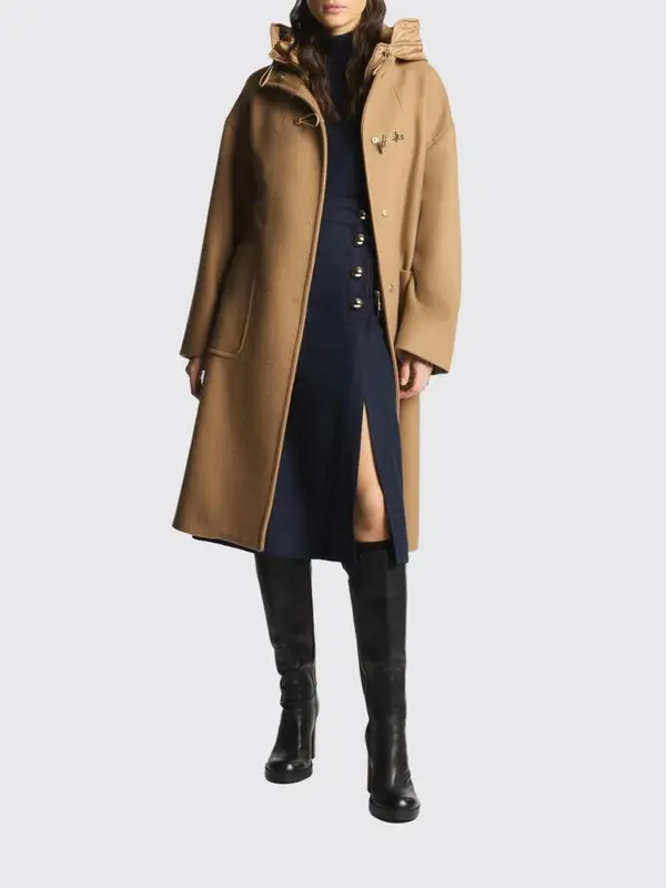 FAY Long Wool And Cashmere Coat With Nylon Hood And Toggles - Beige