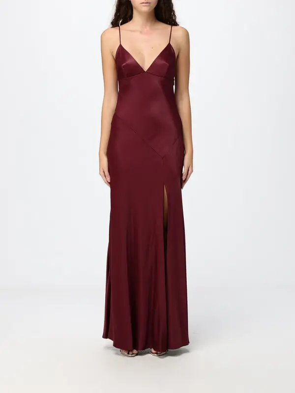 Alberta Ferretti Viscose Long Slip Dress With Front Slit - Wine