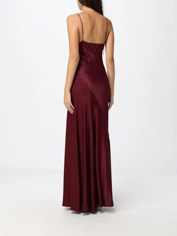 Alberta Ferretti Viscose Long Slip Dress With Front Slit - Wine