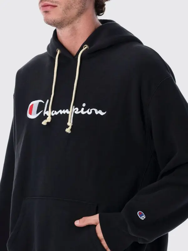 Champion Oversized Cotton Hoodie With Contrast Logo - Black