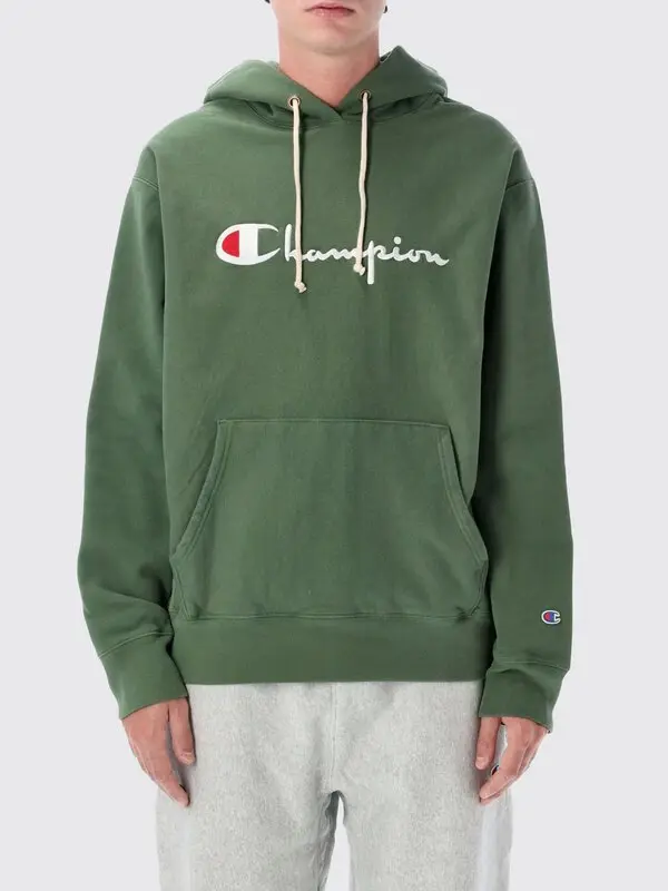 Champion Oversized Cotton Hoodie With Contrast Logo - Green