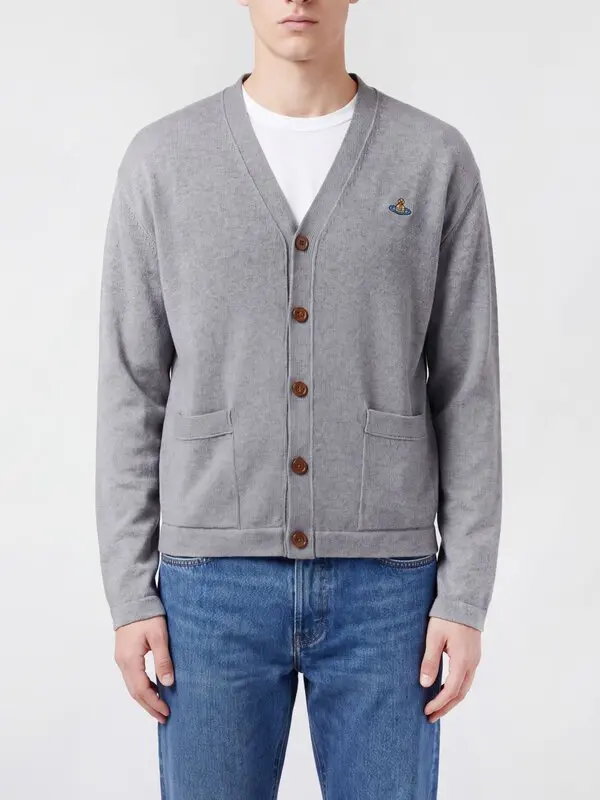 VIVIENNE WESTWOOD Orb Logo Cotton And Cashmere Cardigan - Grey