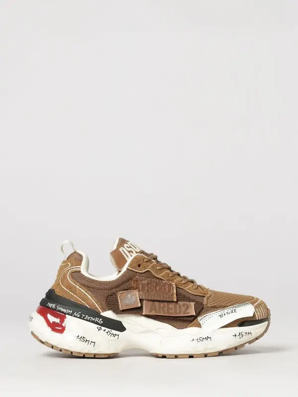 Dsquared2 Faster Leather And Mesh Sneakers With Notched Sole - White
