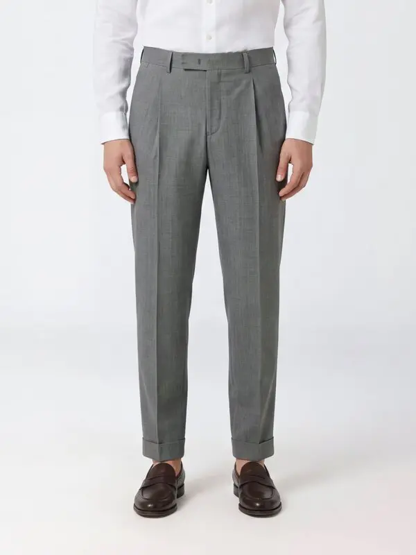 PT TORINO Pleated Slim Fit Tailored Trousers In Virgin Wool - Grey