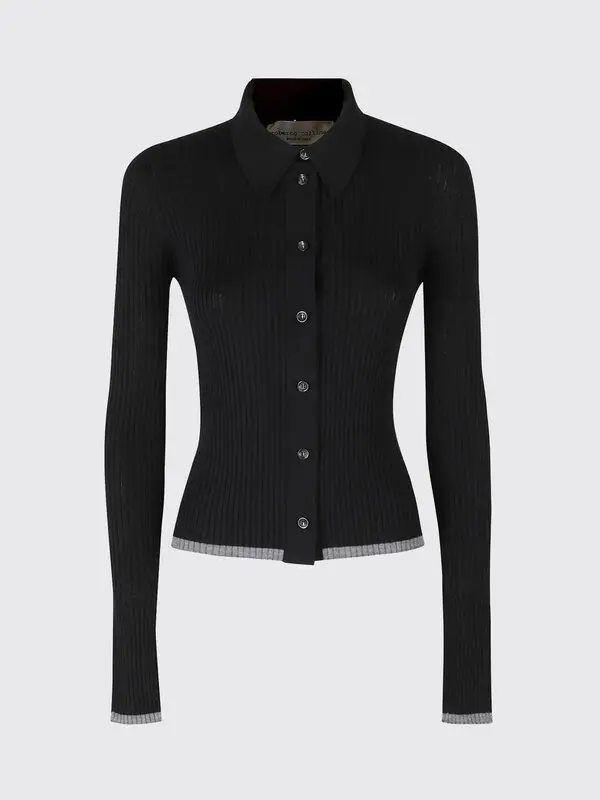 ROBERTO COLLINA Ribbed Collared Button-up Top - Black