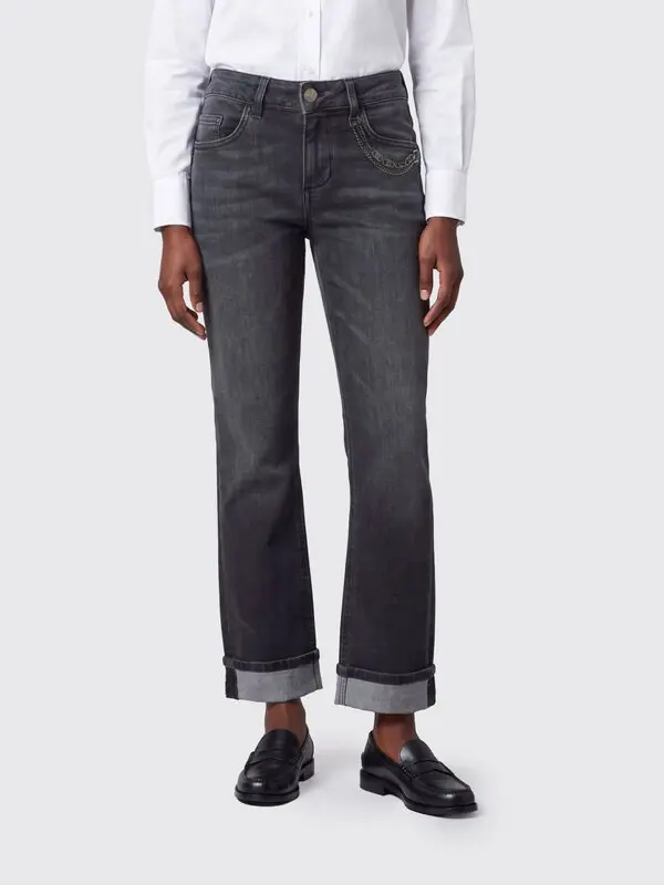 Liu Jo Cropped Flare Jeans With Chain Detail - Black