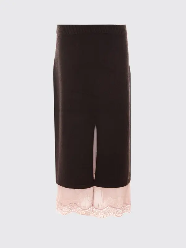Pinko Ribbed Knit Pencil Skirt With Lace Trim