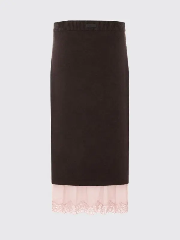Pinko Ribbed Knit Pencil Skirt With Lace Trim