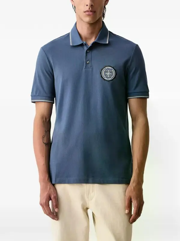 Armani Exchange Logo-patch Tipped-trim Polo Shirt - Blue