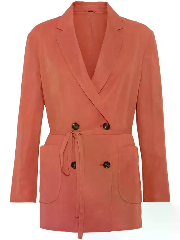 Brunello Cucinelli Double-breasted Belted Cotton Blazer - Orange