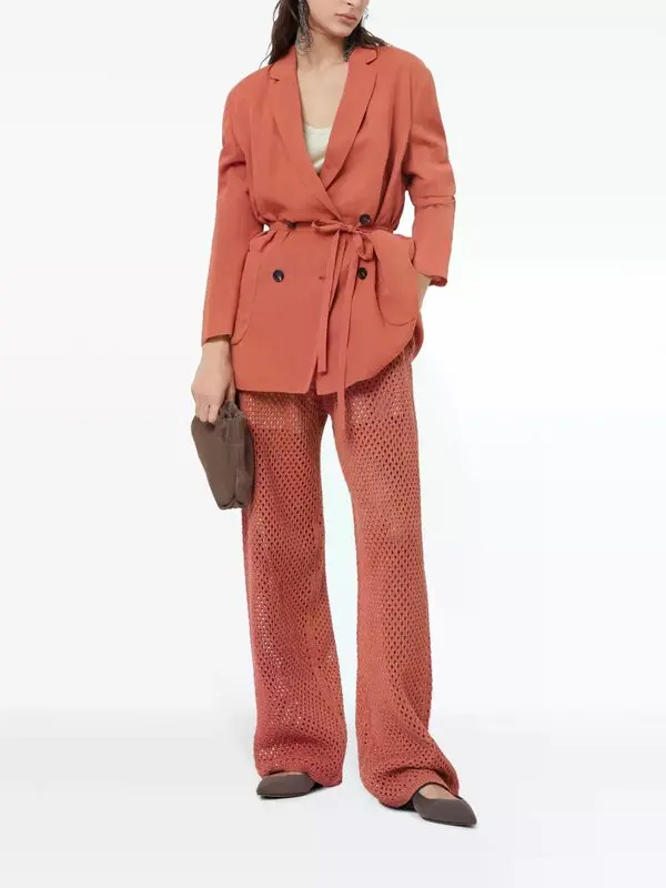 Brunello Cucinelli Double-breasted Belted Cotton Blazer