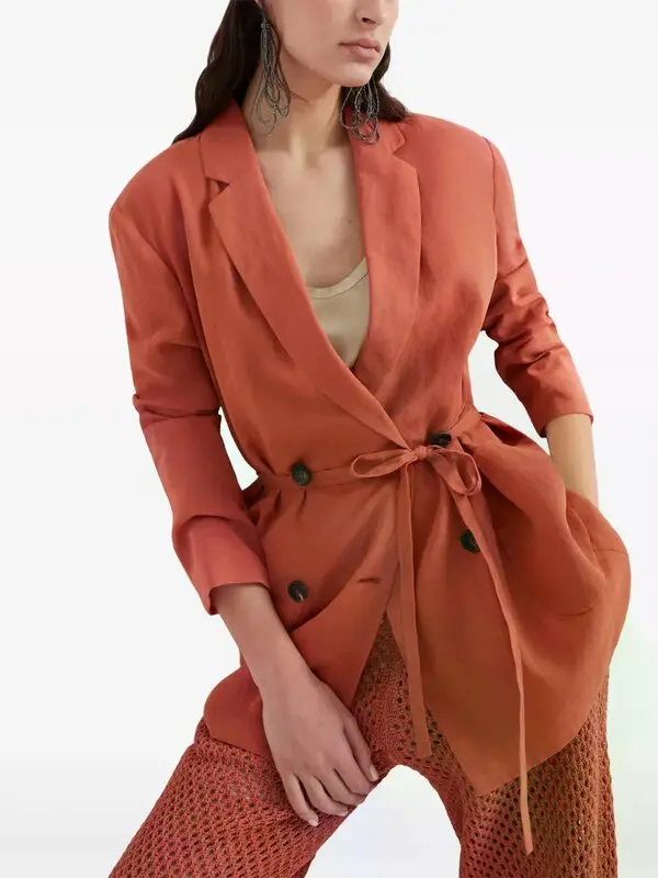 Brunello Cucinelli Double-breasted Belted Cotton Blazer