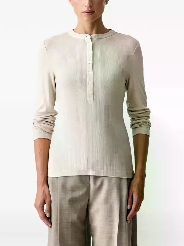 Marc O'polo Ribbed-knit Long-sleeve T-shirt - Neutrals
