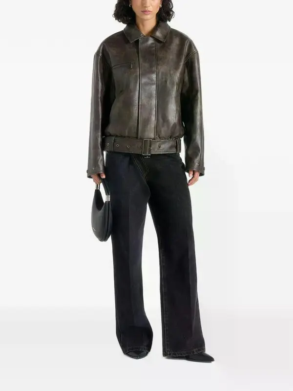 Manière De Voir Ezra In Leather Belted Bomber Jacket
