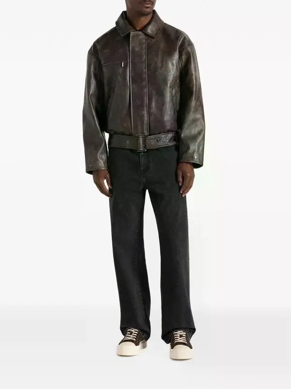 Manière De Voir Ezra In Leather Belted Bomber Jacket