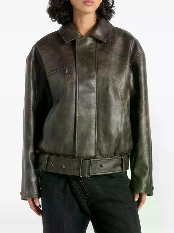 Manière De Voir Ezra In Leather Belted Bomber Jacket