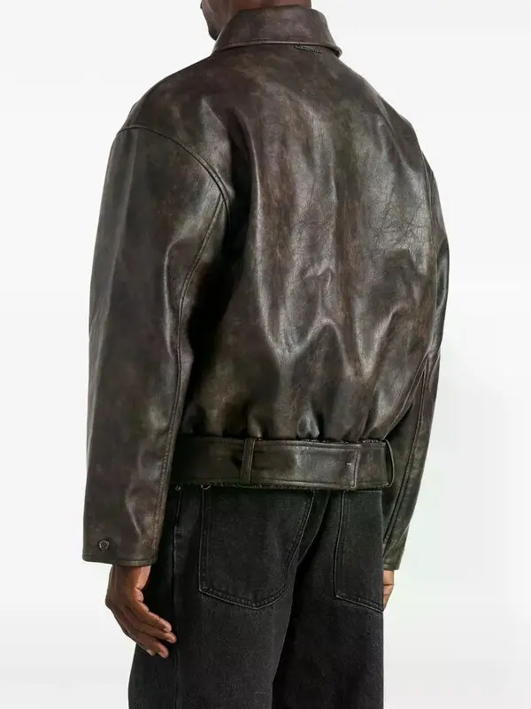 Manière De Voir Ezra In Leather Belted Bomber Jacket