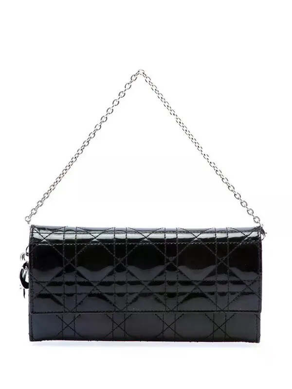 Dior 2012 Patent Cannage Lady Wallet On Chain Handbag - Black